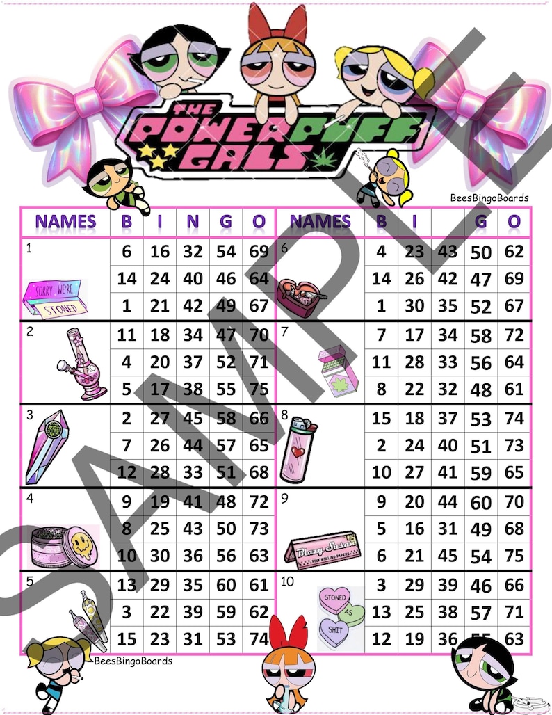 Powerpuff Gals - 10 Block Mega, Bingo15 Line Bingo, 75 Numbers, Mixed ...