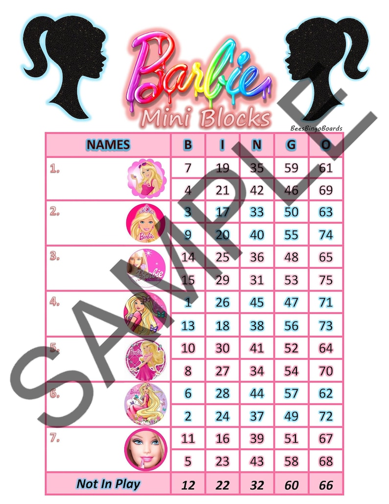 BARBIE Mini Block Bingo, Mega Blocks, 10 Block Bingo, 75 Number, Mixed ...