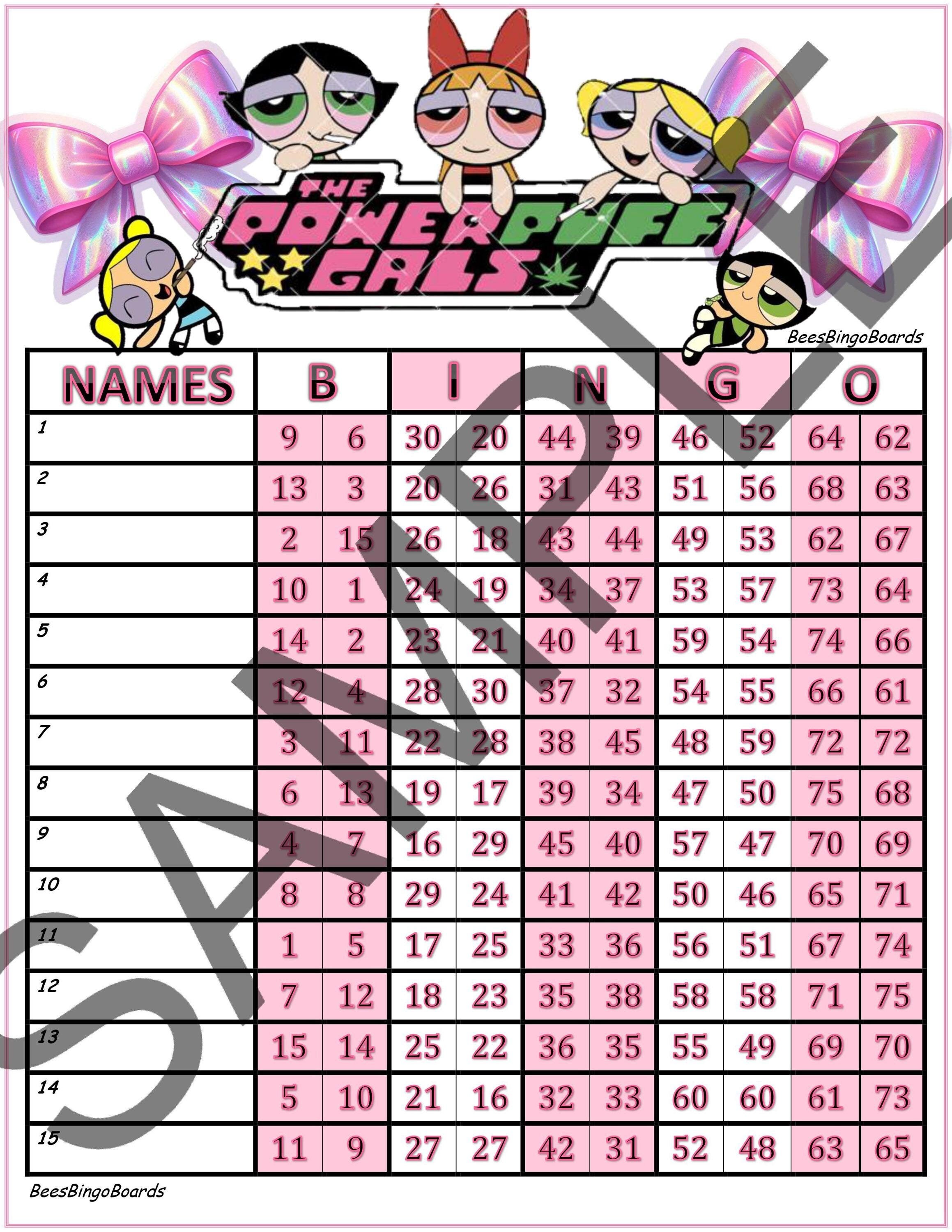 Powerpuff Gals - 10 Block Mega, Bingo15 Line Bingo, 75 Numbers, Mixed ...