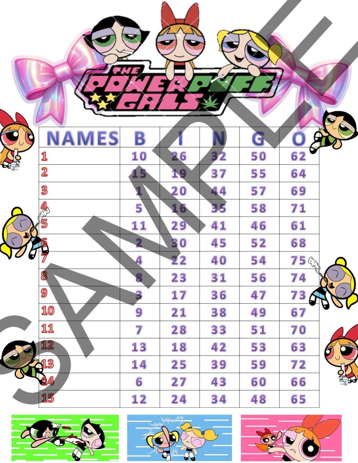 Powerpuff Gals - 10 Block Mega, Bingo15 Line Bingo, 75 Numbers, Mixed ...