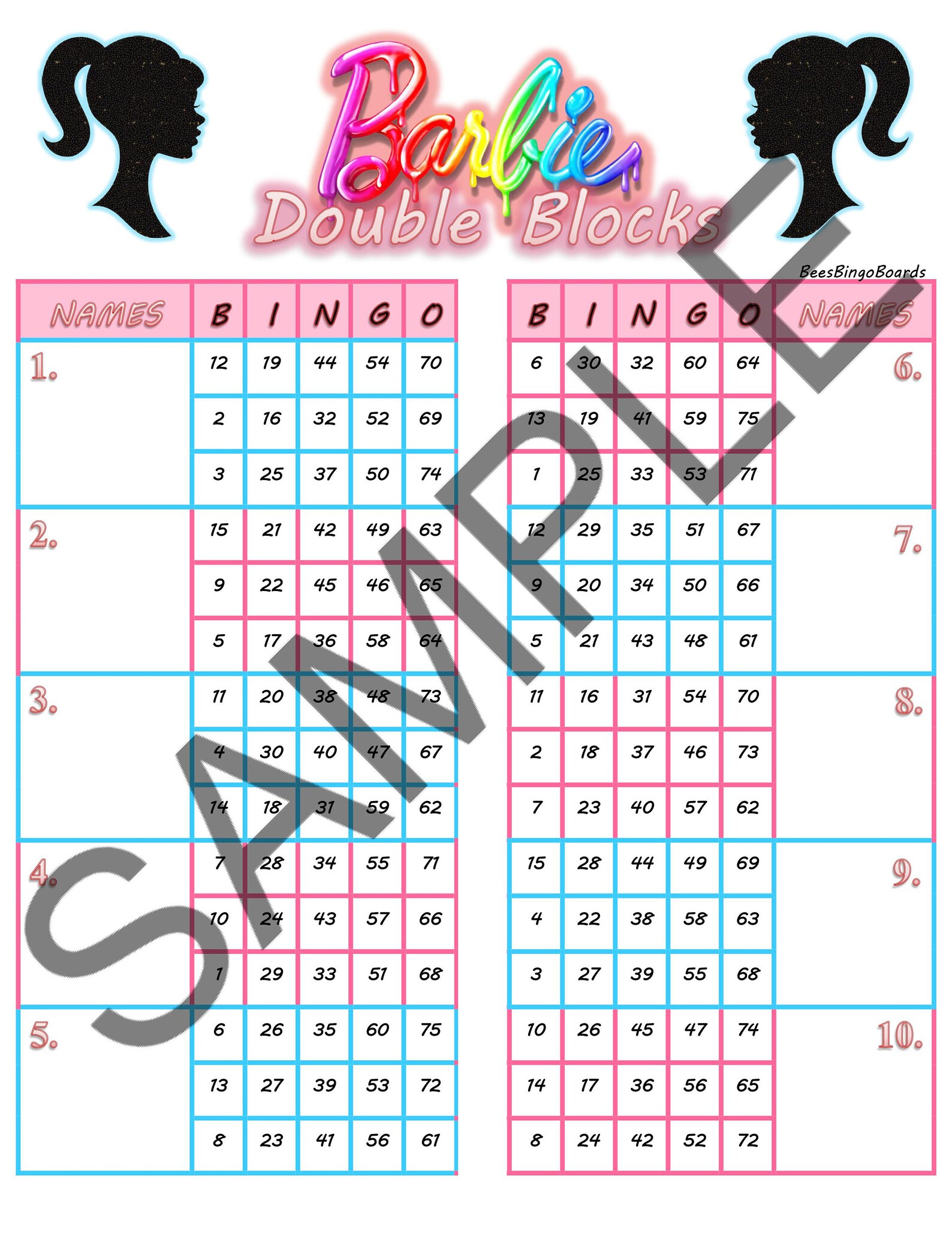 BARBIE Mini Block Bingo, Mega Blocks, 10 Block Bingo, 75 Number, Mixed ...