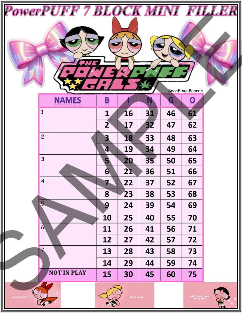 Powerpuff Gals - 10 Block Mega, Bingo15 Line Bingo, 75 Numbers, Mixed ...