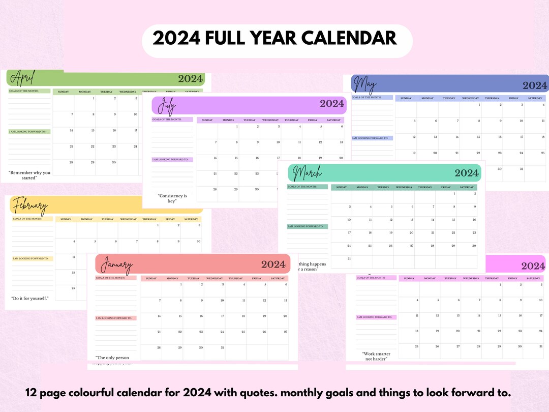 Calendar Preppy Digital Calendar Colourful Monthly Quote Goals ...