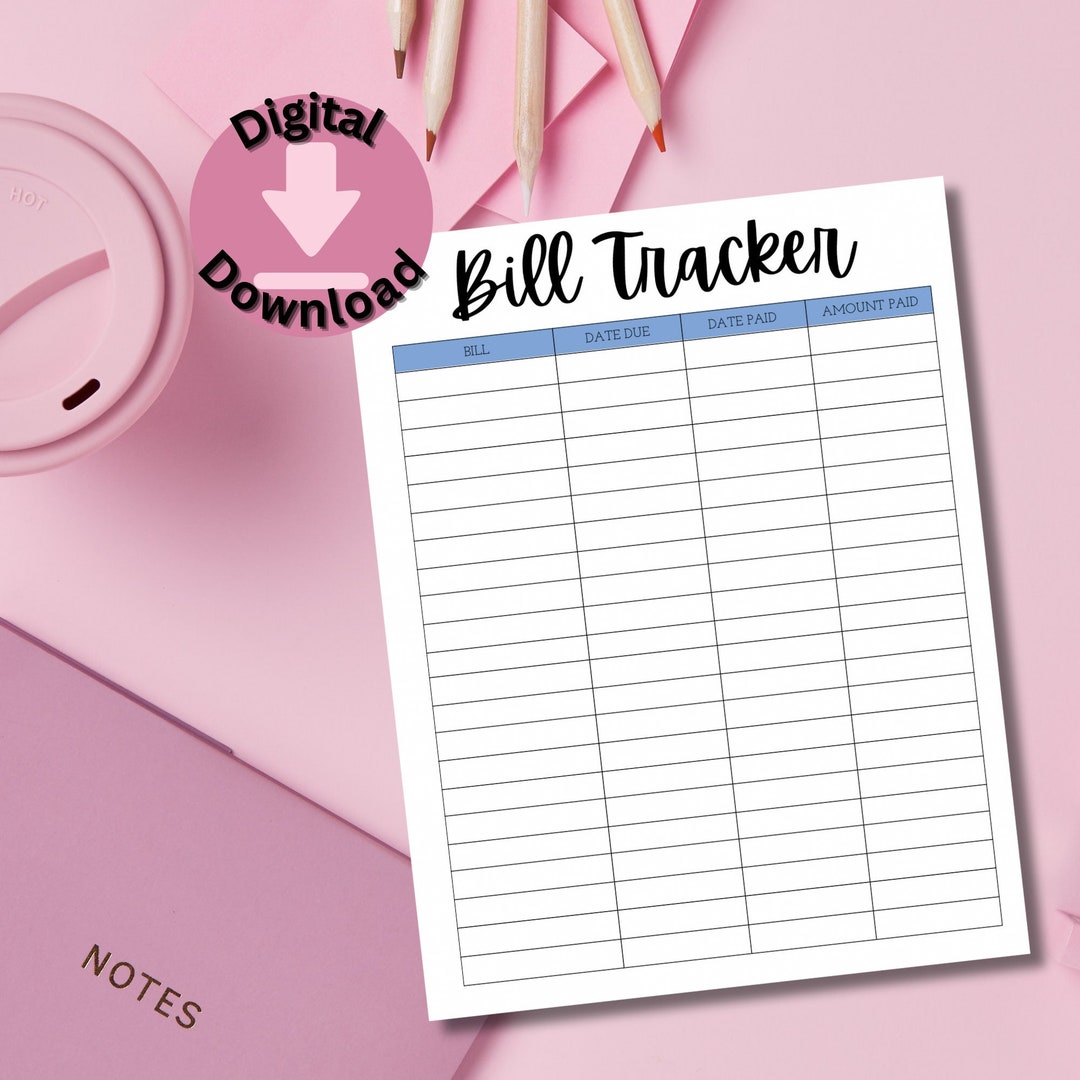 Minimalistic Bill Tracker Digital Download Blue - Etsy