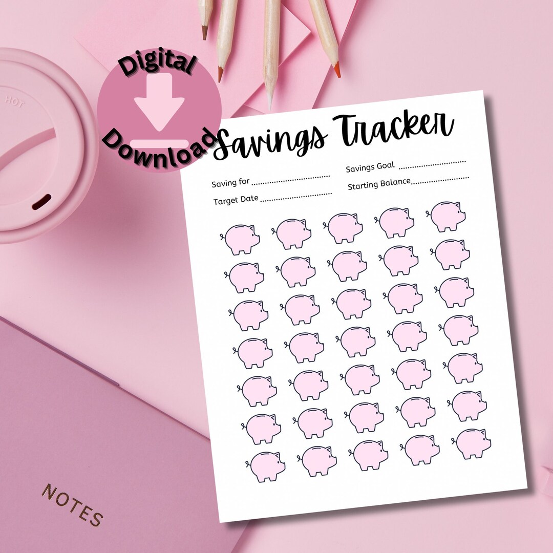 Blank Digital Download Savings Tracker Piggy Bank Pink - Etsy