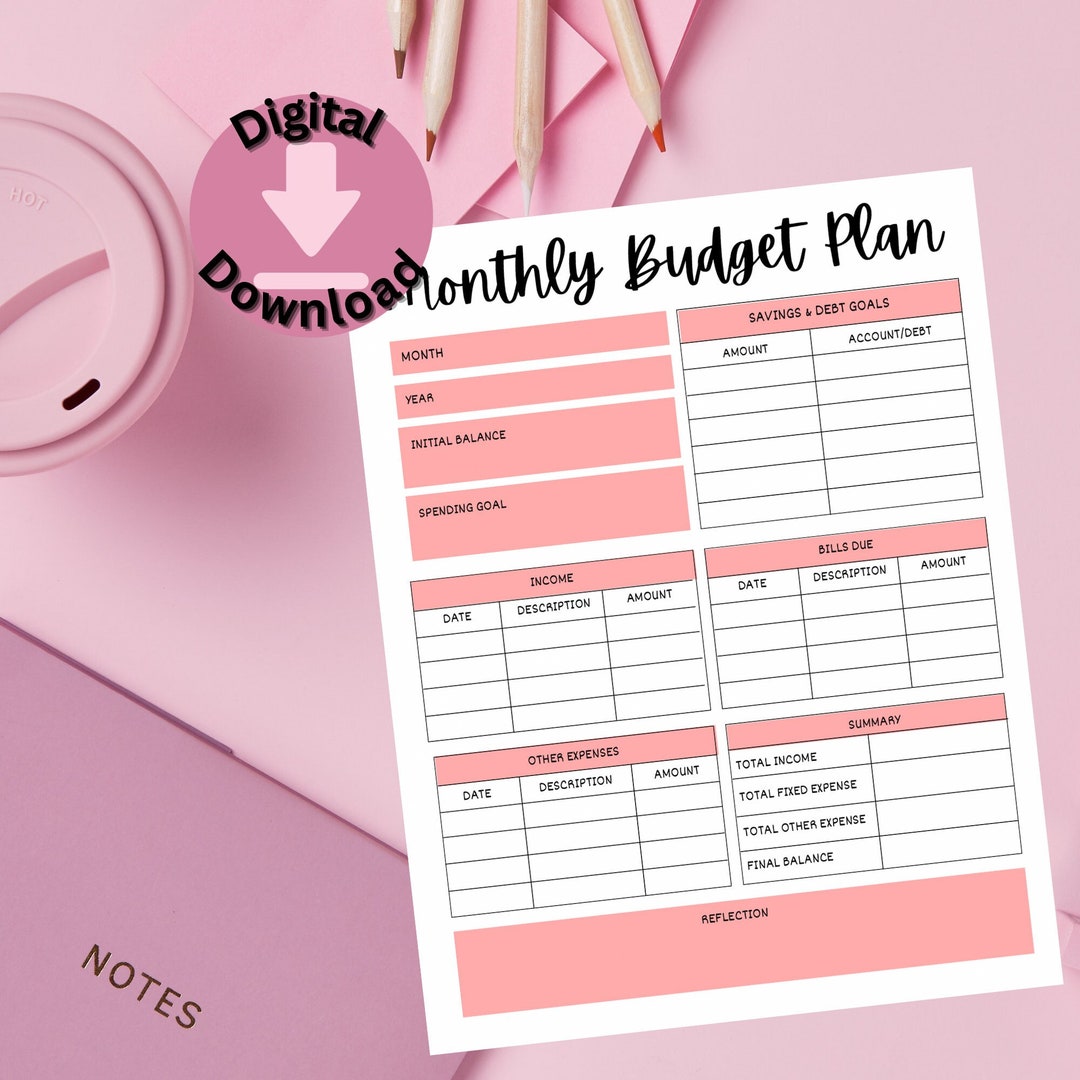 Simple Monthly Budget Digital Download Red - Etsy