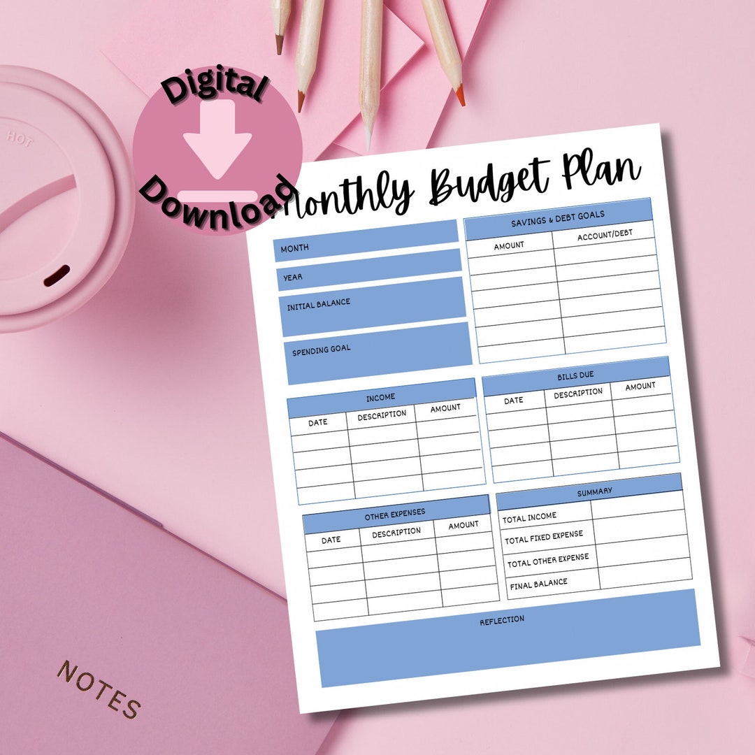 Simple Monthly Budget Digital Download Blue - Etsy