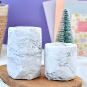 Grey Marble Looking Office Desk Organizer Set of 3 (pen Holder, Plant ...
