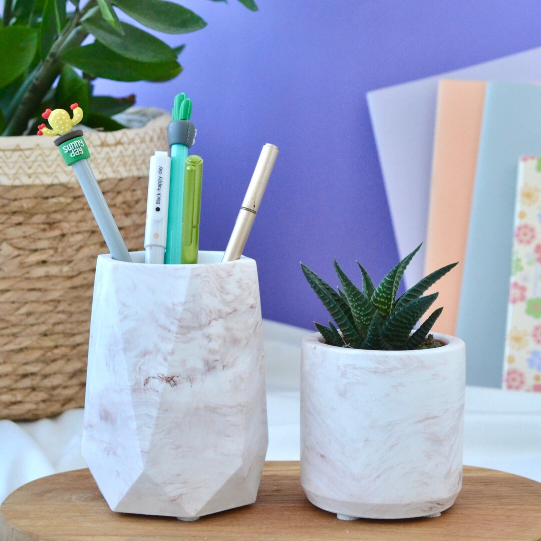 Marble Desk Decor Set for Office, Concrete Office Set of 3, Marble ...