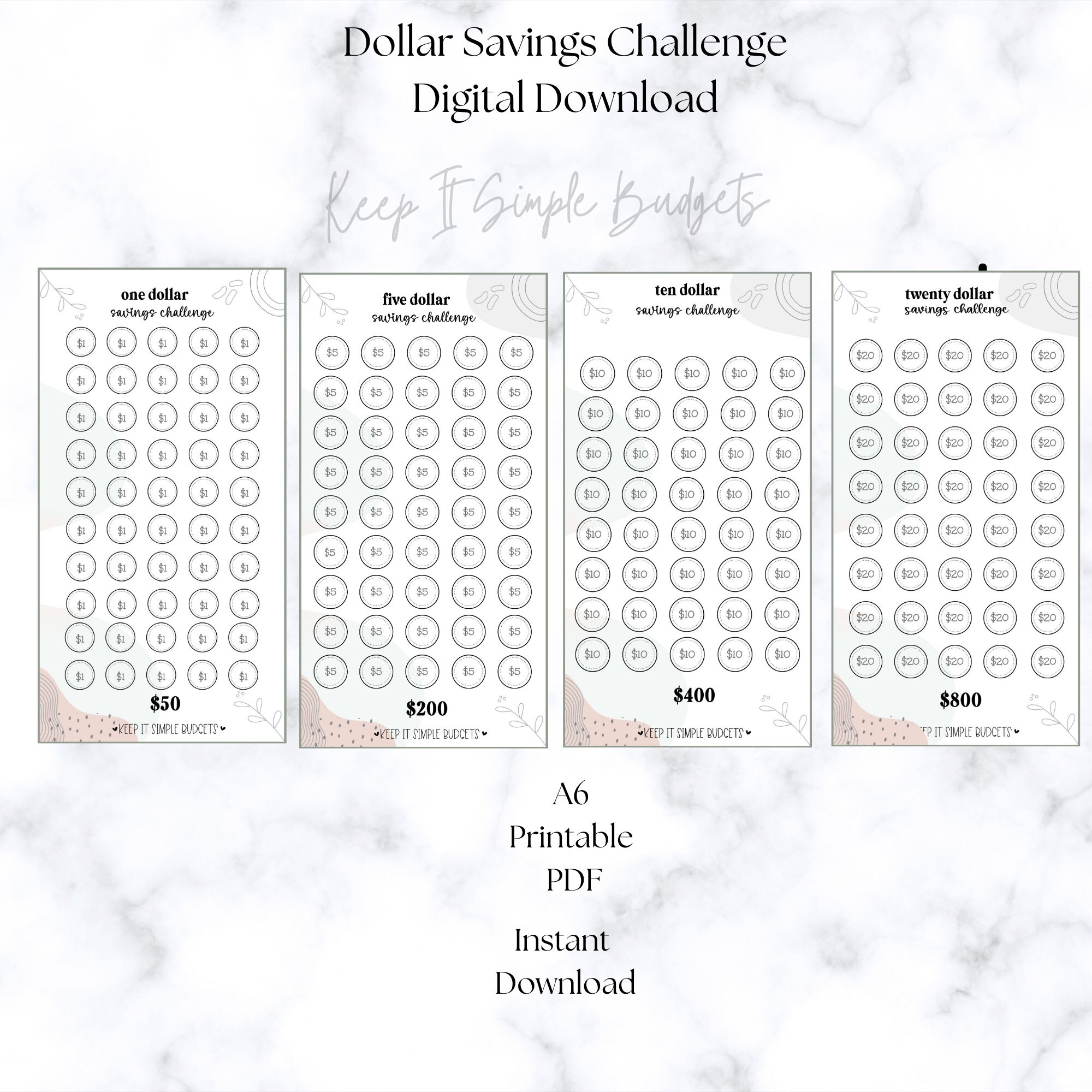 Printable Dollar Savings Challenge,1 5 10 20 Money Challenge, Budget ...