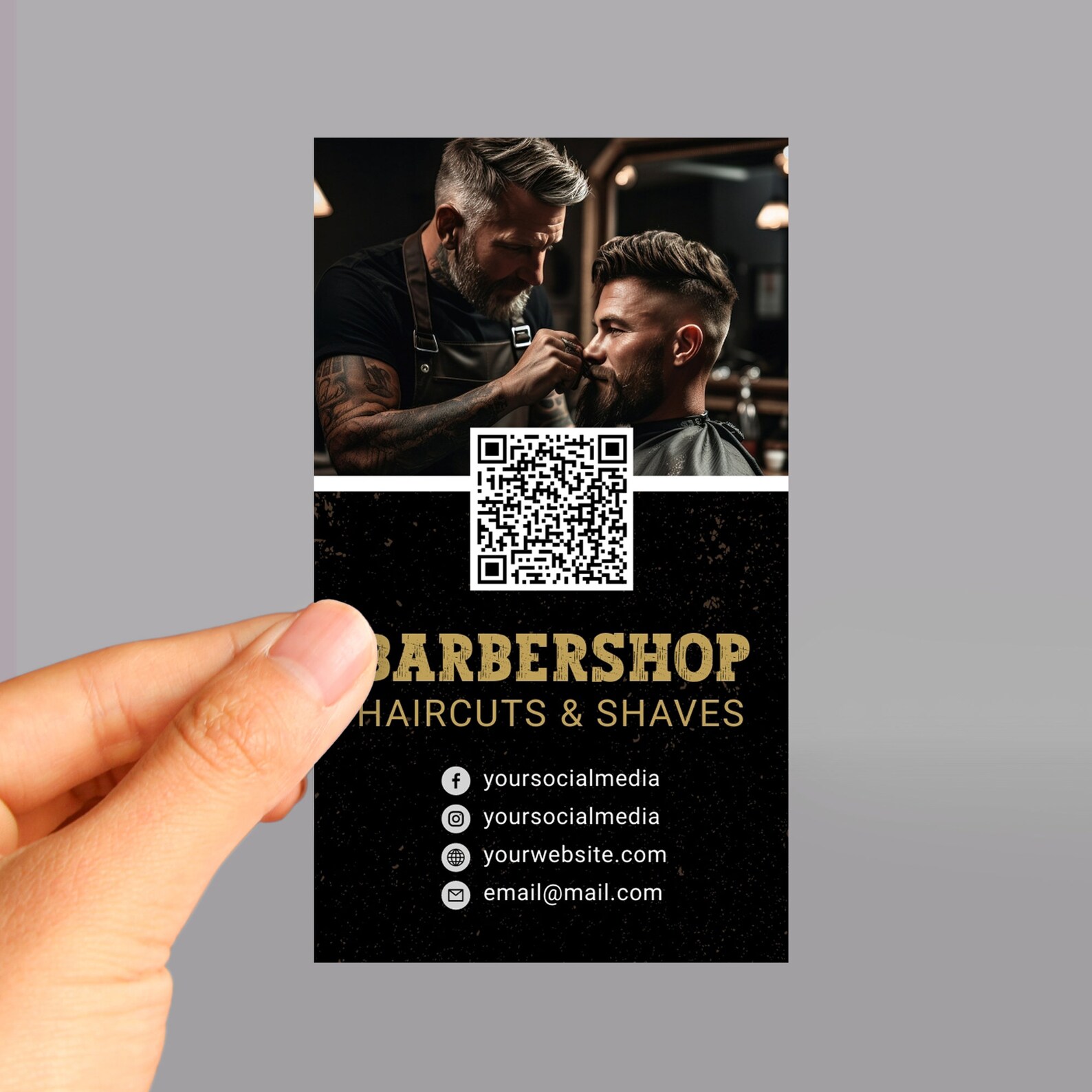 2025 Instagram Barbershop Business Card Template, Editable Black Gold ...