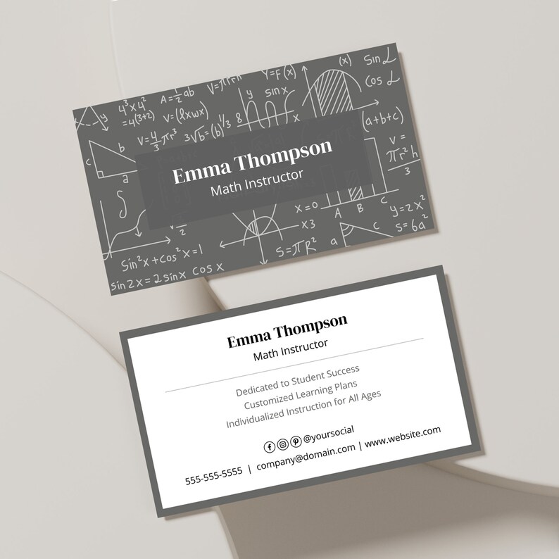 Math Teacher Business Card Template, Professional Tutor Contact Card ...