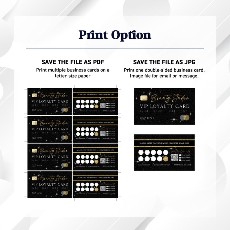Black Glitter VIP Rewards Loyalty Card Stamp Template for Small ...
