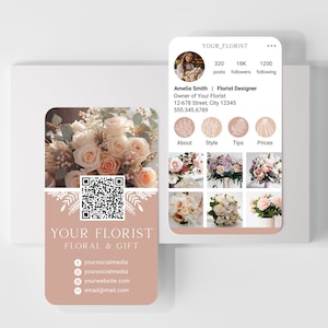 Instagram Floral Business Card With QR Code for Florist, Flower ...