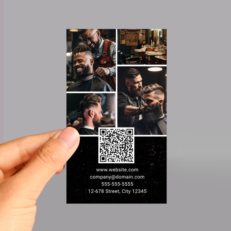 Black Barbershop Business Card With Photo, Barber QR Code Business Card ...