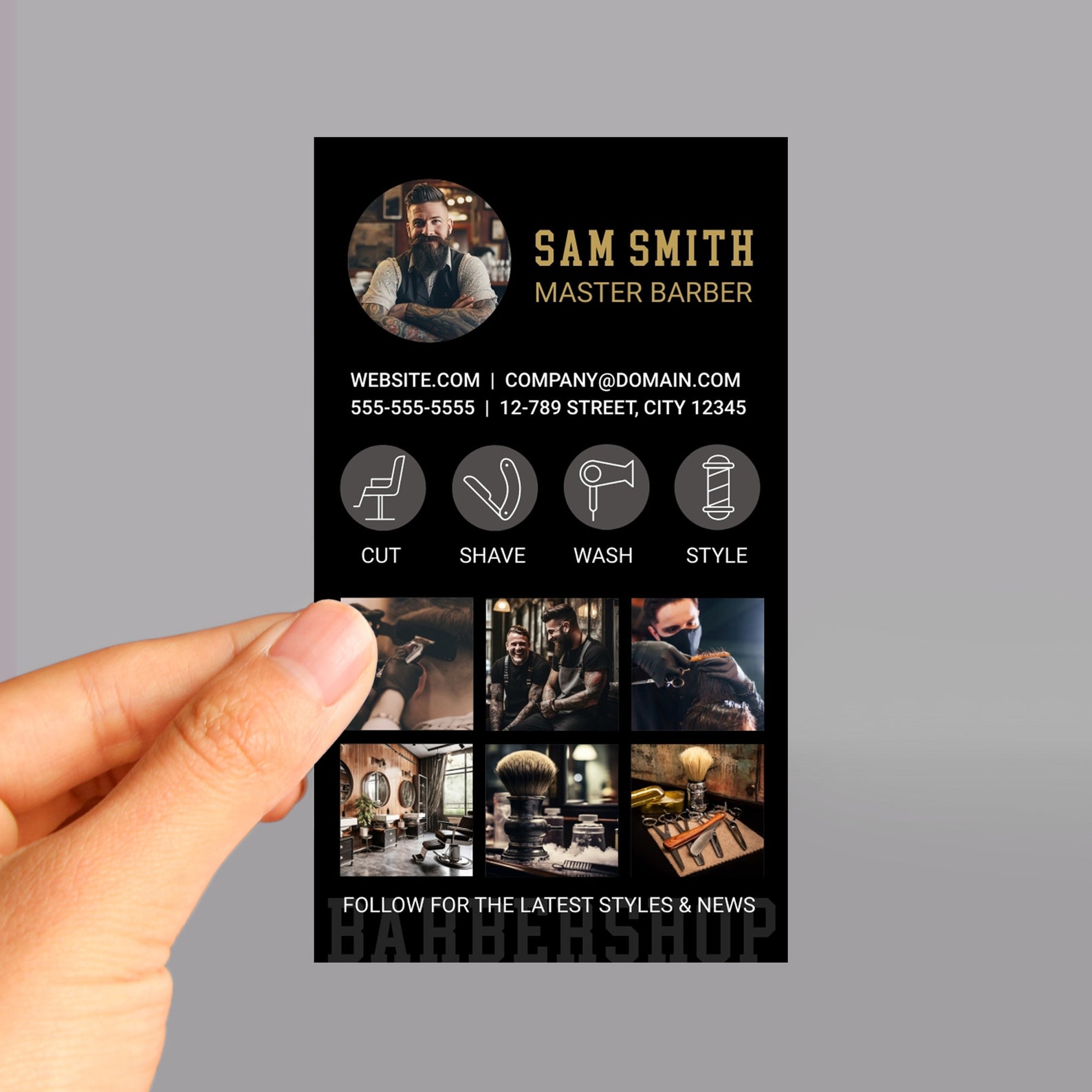 Instagram Barbershop Business Card Template, Editable Black Barber ...