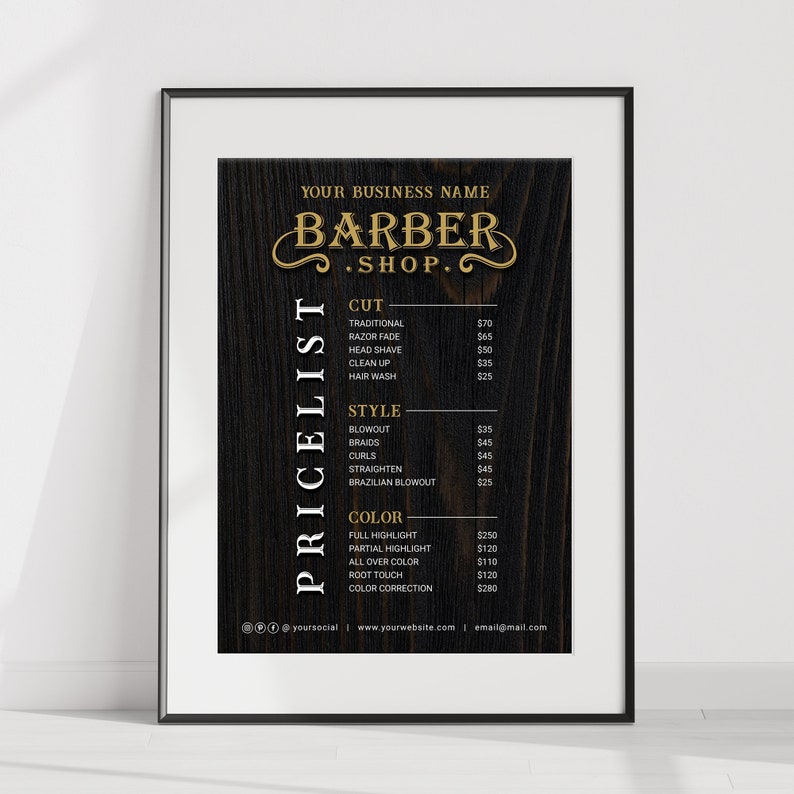 Barber Shop Price List Template, DIY Barbershop Pricelist Sign, Barber ...