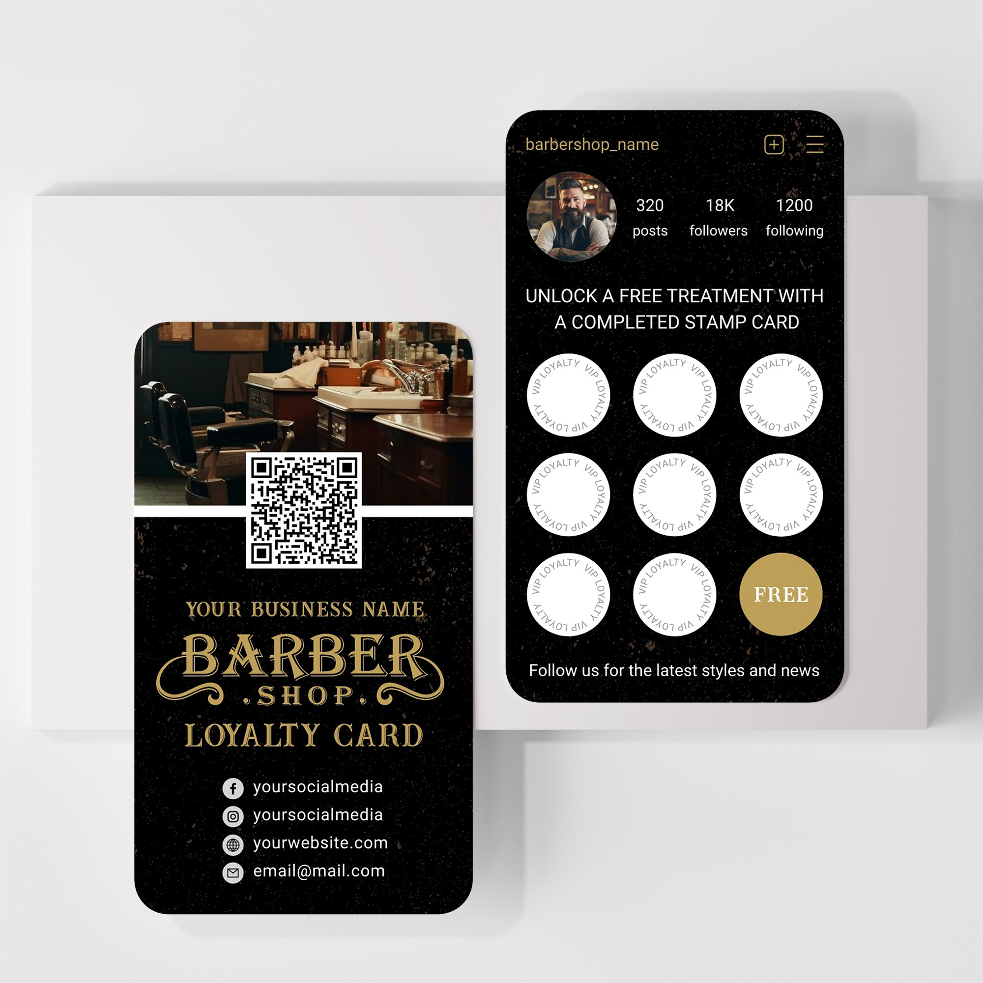 Barber Instagram Loyalty Card Stamp Template, Barbershop IG Business ...