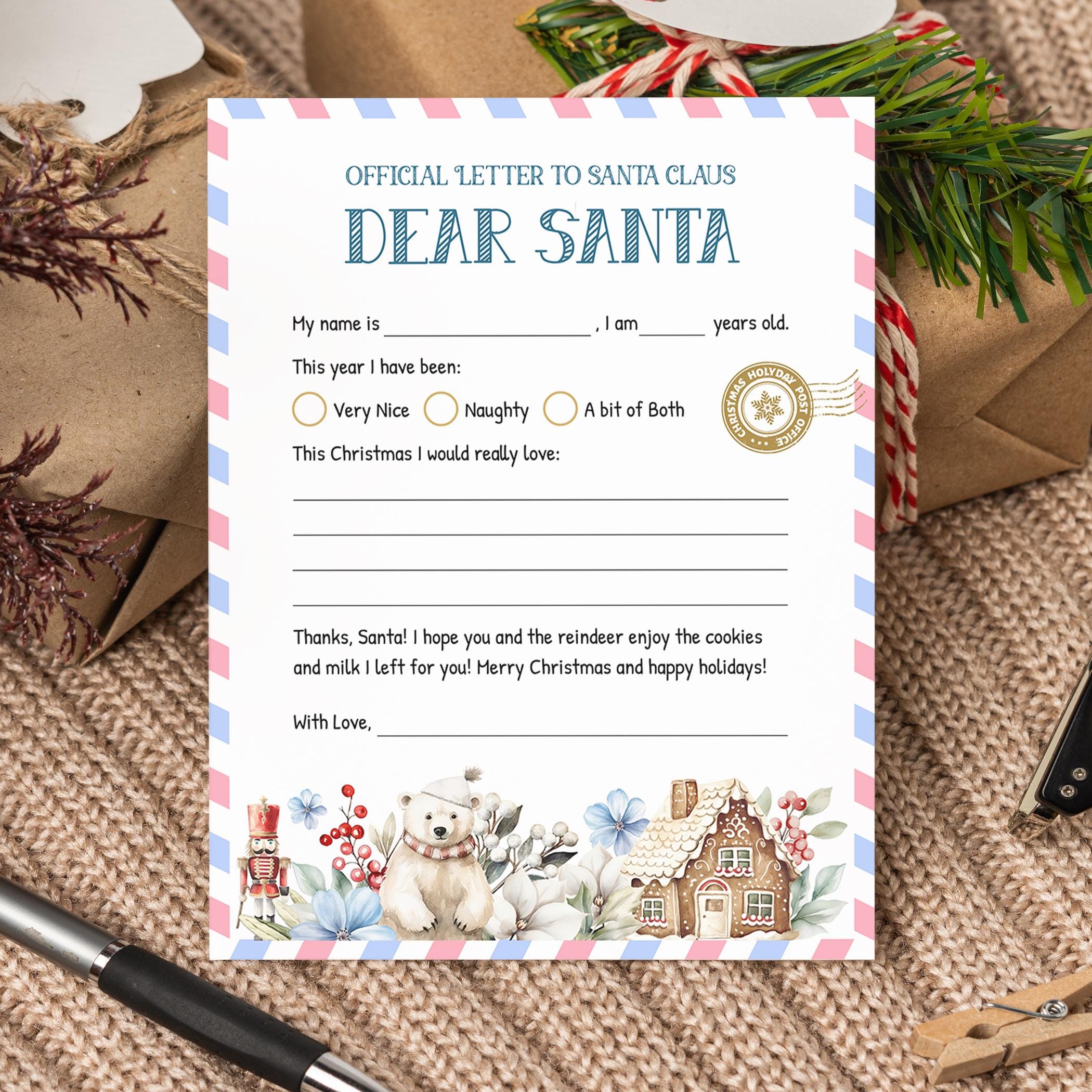 Polar Bear Letter to Santa Printable, Editable Kids Dear Santa Letter ...