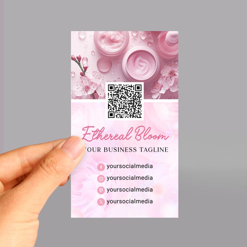 Editable Pink Rose Flower QR Code Business Card Template for Beauty ...