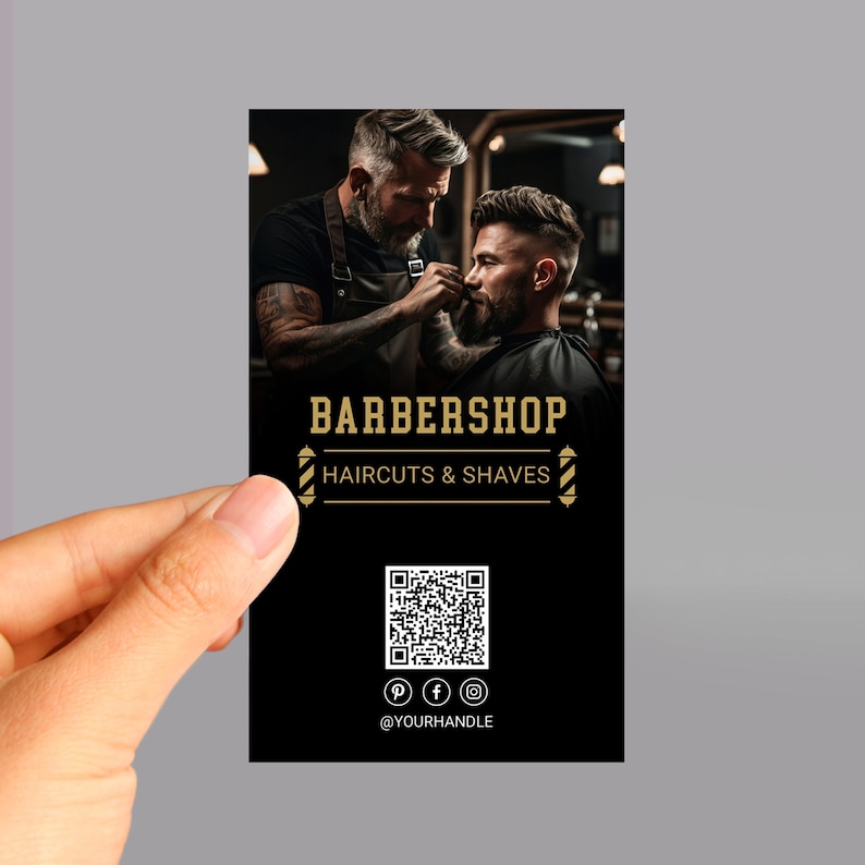 Instagram Barbershop Business Card Template, Editable Black Barber ...