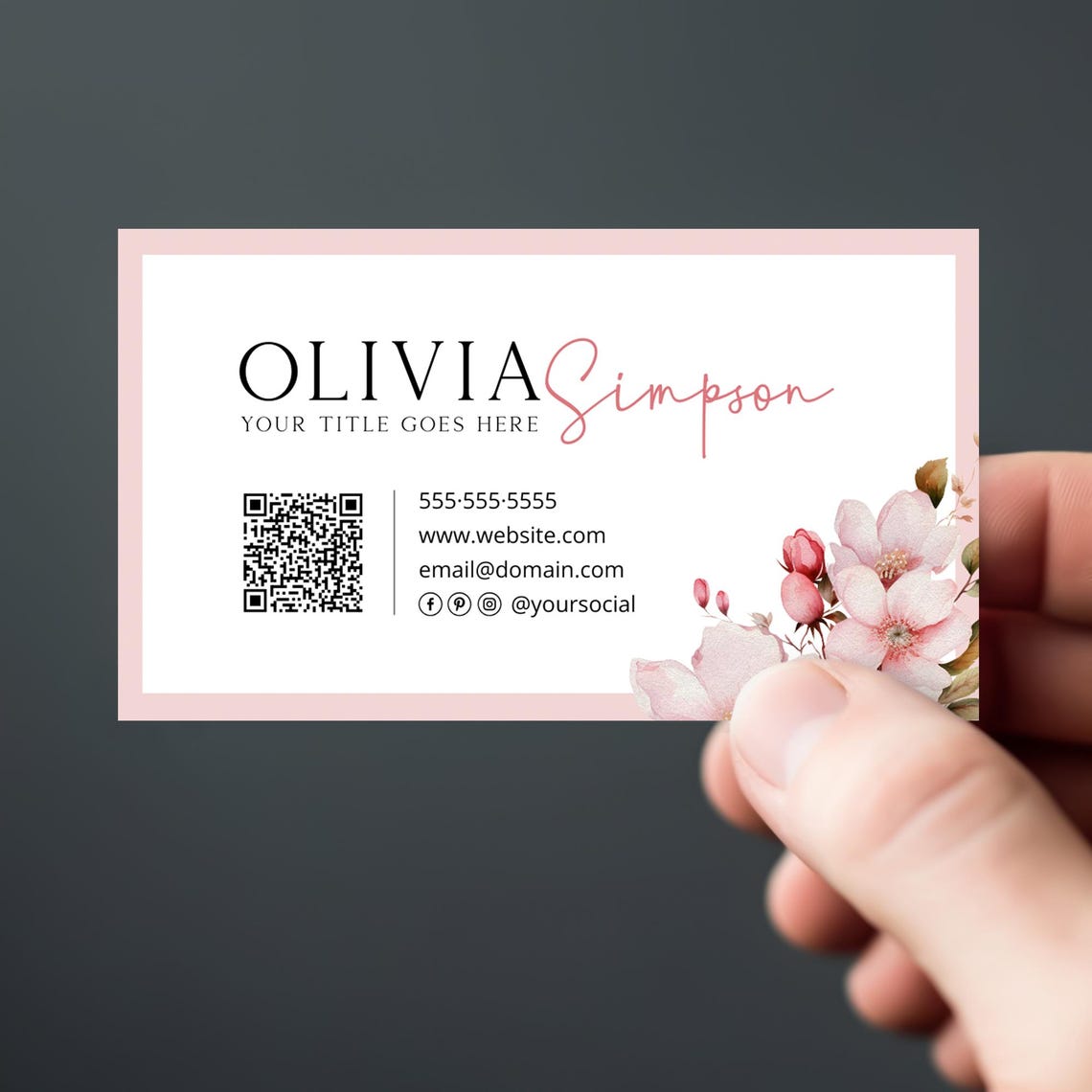 Editable Pink Floral Business Card QR Code for Beauty Salon, DIY ...