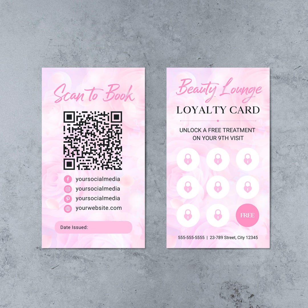 Editable Pink Rose Beauty Salon Loyalty Card Stamp Template, DIY Floral ...