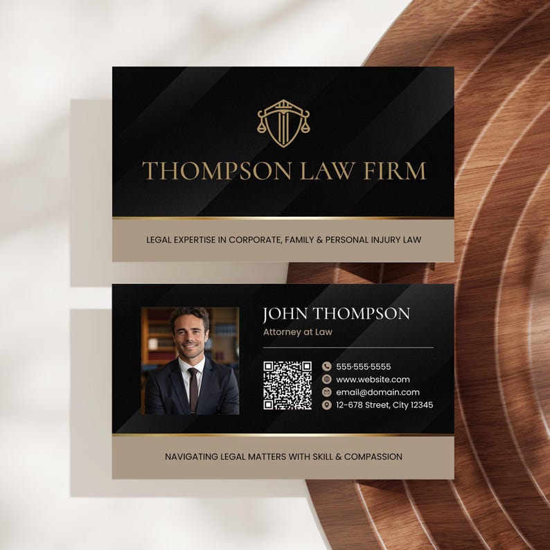 Editable Lawyer Business Card With QR Code, Modern Attorney Photo ...