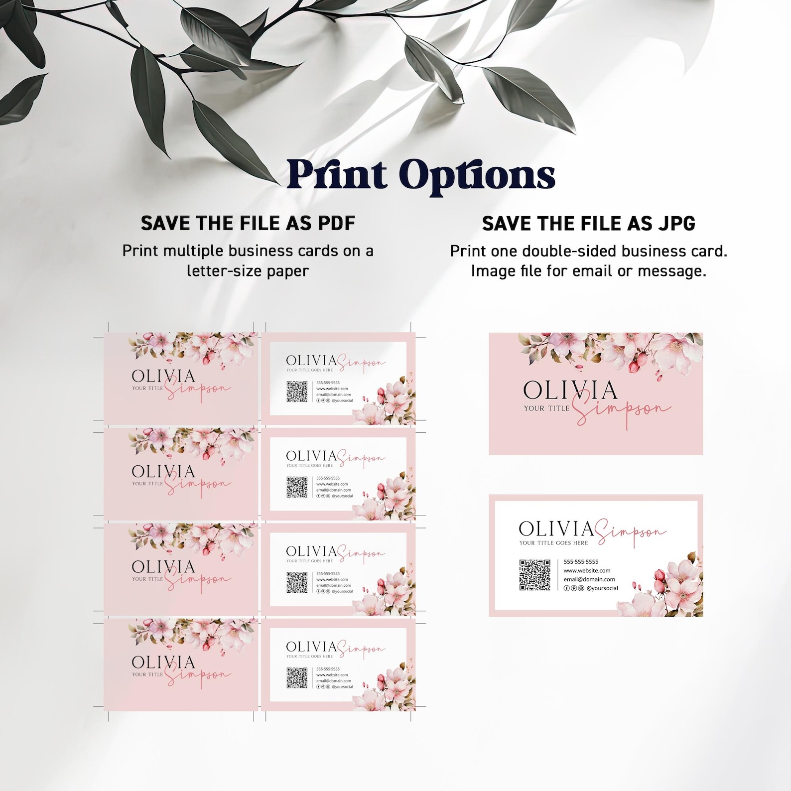 Editable Pink Floral Business Card QR Code for Beauty Salon, DIY ...