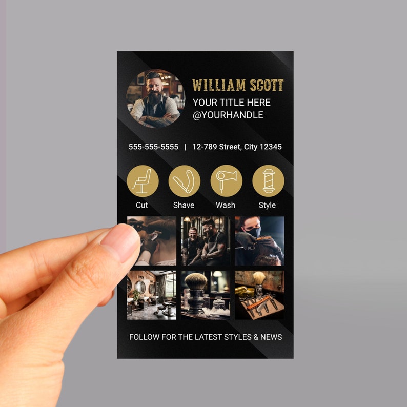 Instagram Barbershop Business Card Template, Editable Black Barber ...