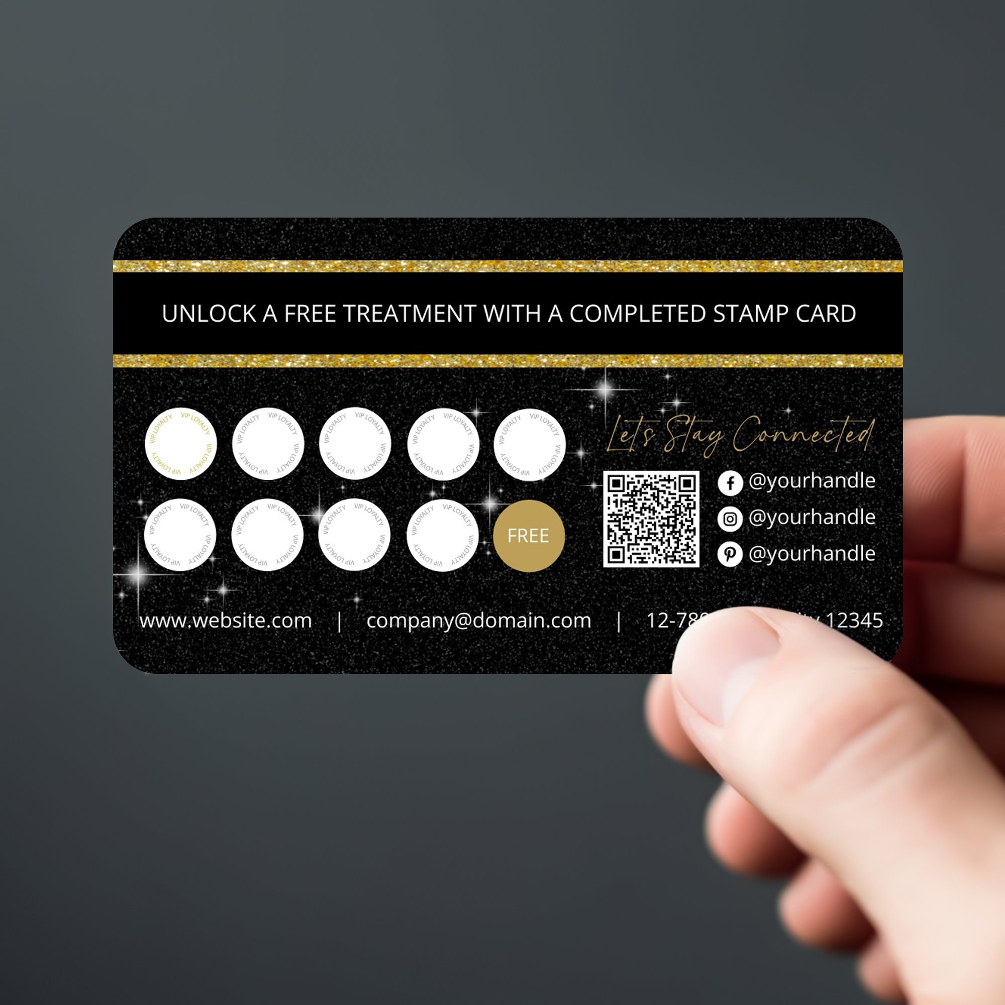 Black Glitter VIP Rewards Loyalty Card Stamp Template for Small ...