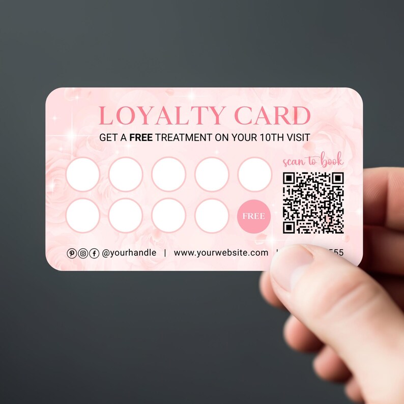 Custom Pink Rose Beauty Salon Loyalty Card Stamp Template, DIY Editable ...