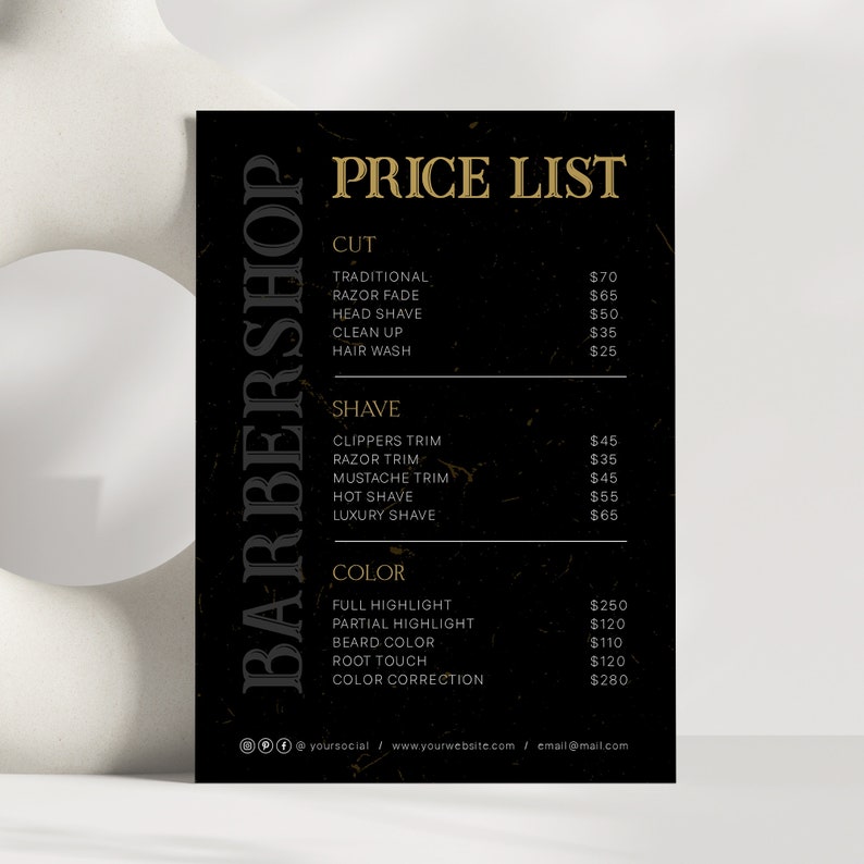 Black Barber Shop Price List Template & Price Menu for Small Business ...