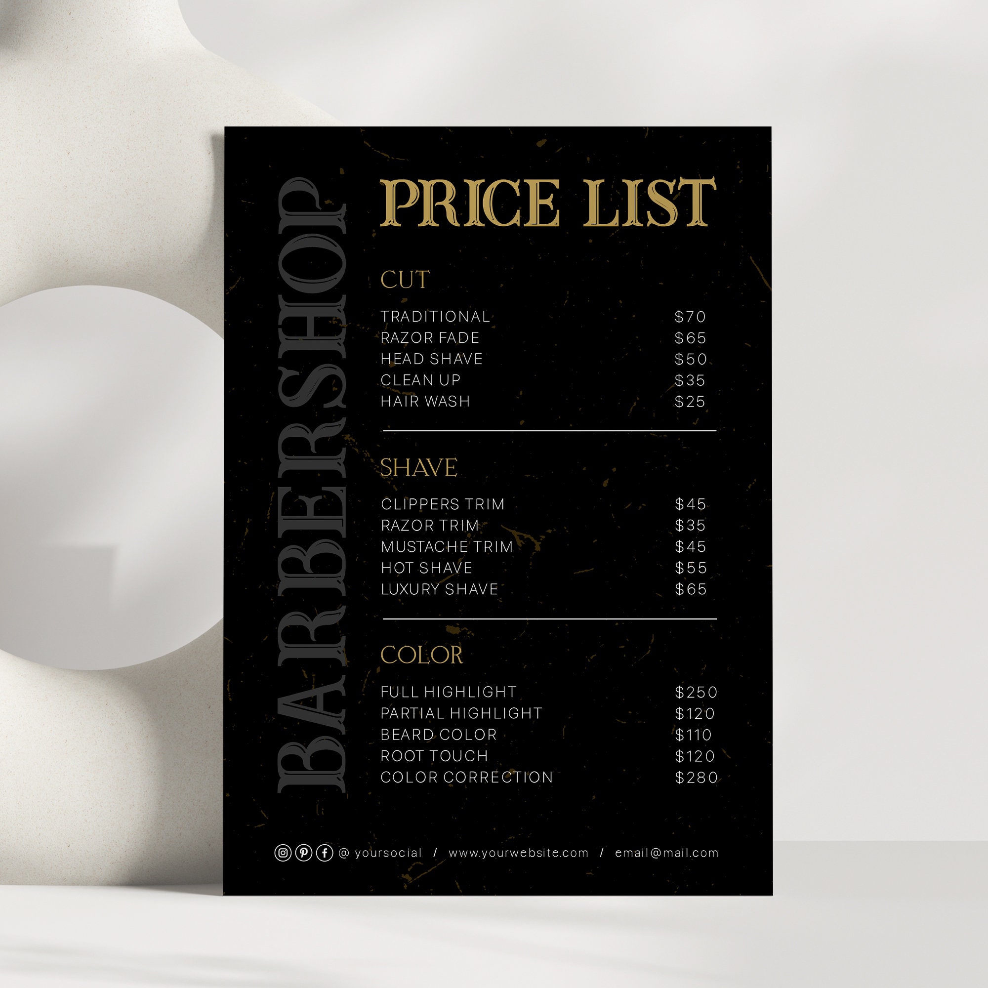 Black Barber Shop Price List Template & Price Menu for Small Business ...