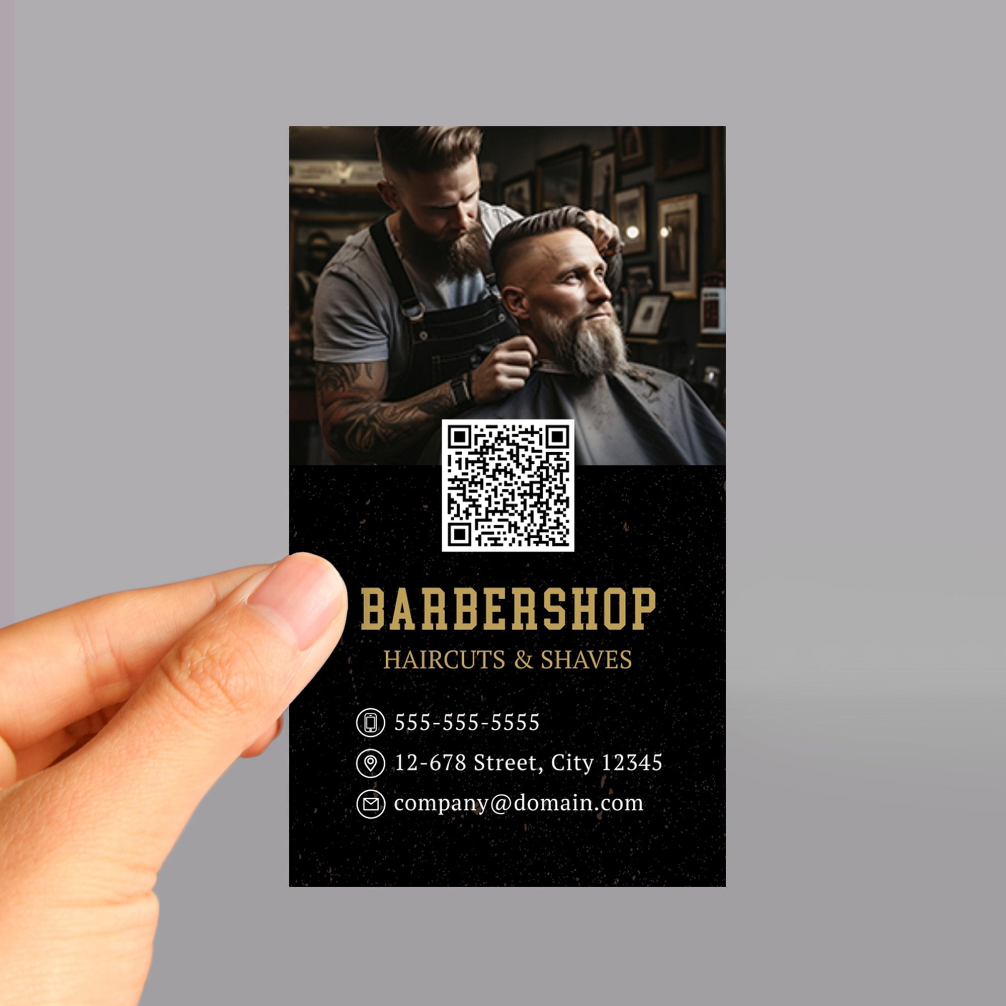 Instagram Barbershop Business Card Template, Editable Black Barber ...