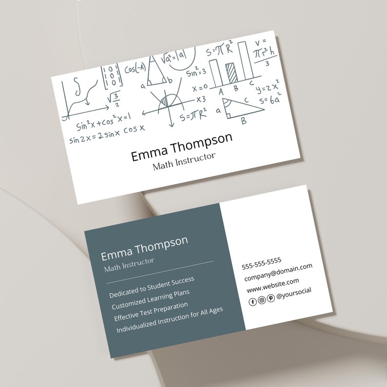 Math Teacher Business Card Template, Professional Tutor Contact Card ...