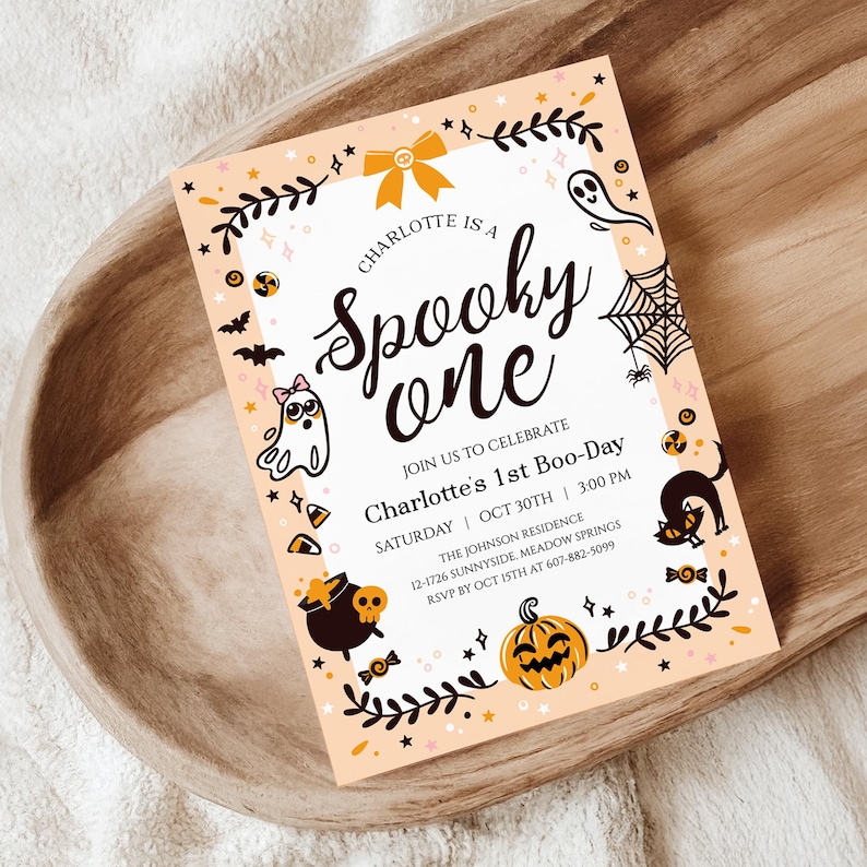 Spooky One Birthday Invitation, Halloween 1st Birthday Invite, Cute ...