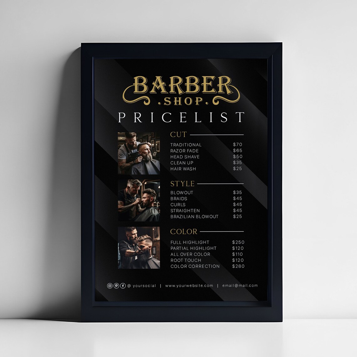Barber Shop Price List Template, DIY Barbershop Pricelist Sign, Barber Price Menu Flyer & Sign ...