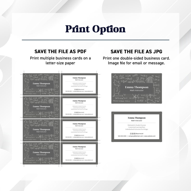 Math Teacher Business Card Template, Professional Tutor Contact Card ...