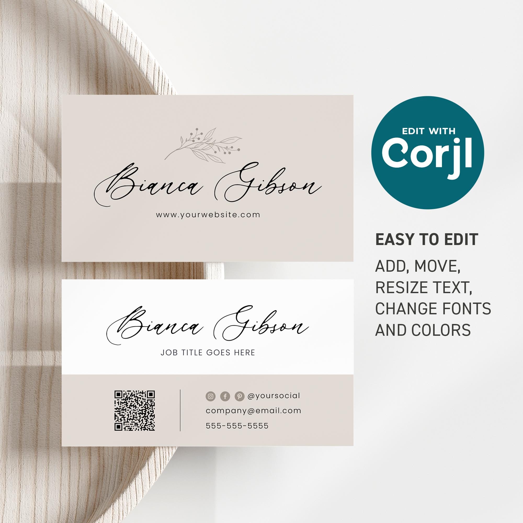 Editable Minimalist QR Code Business Card Template, DIY Modern Business ...