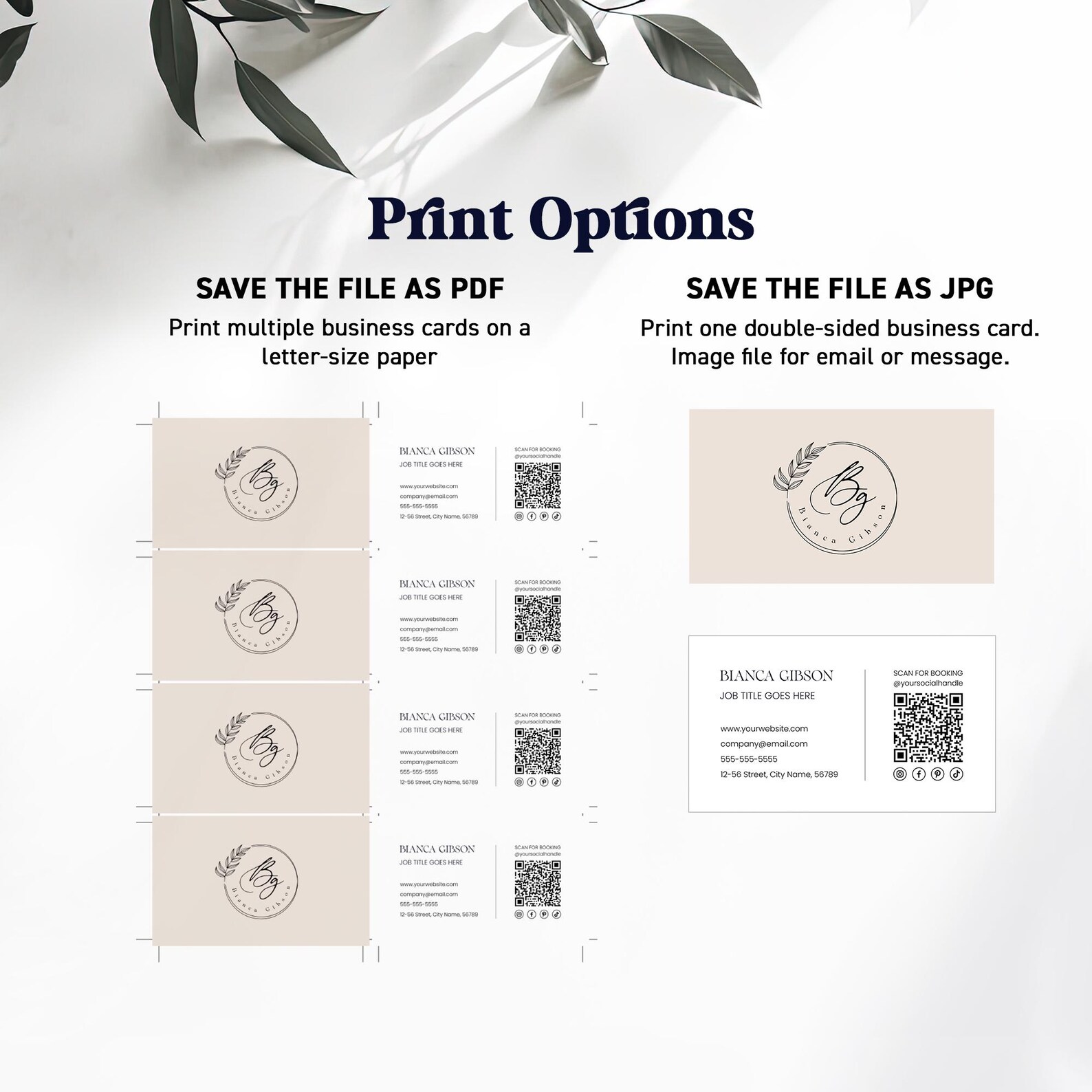 Editable Minimalist QR Code Business Card Template, Elegant Business ...