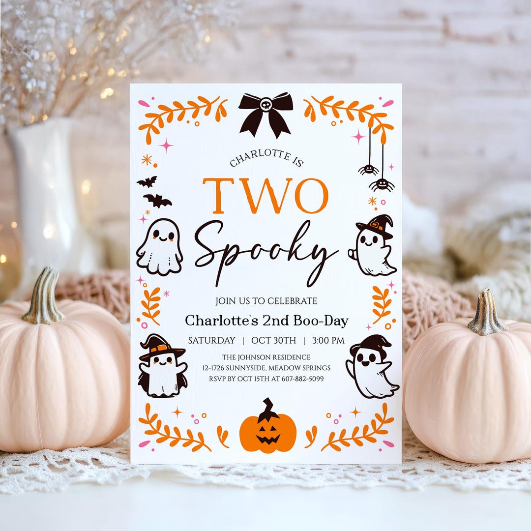Halloween 2nd Birthday Invite, Two Spooky Invitation, Boo Day Party ...