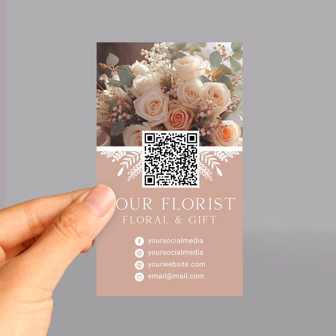 Instagram Floral Business Card With QR Code for Florist, Flower ...