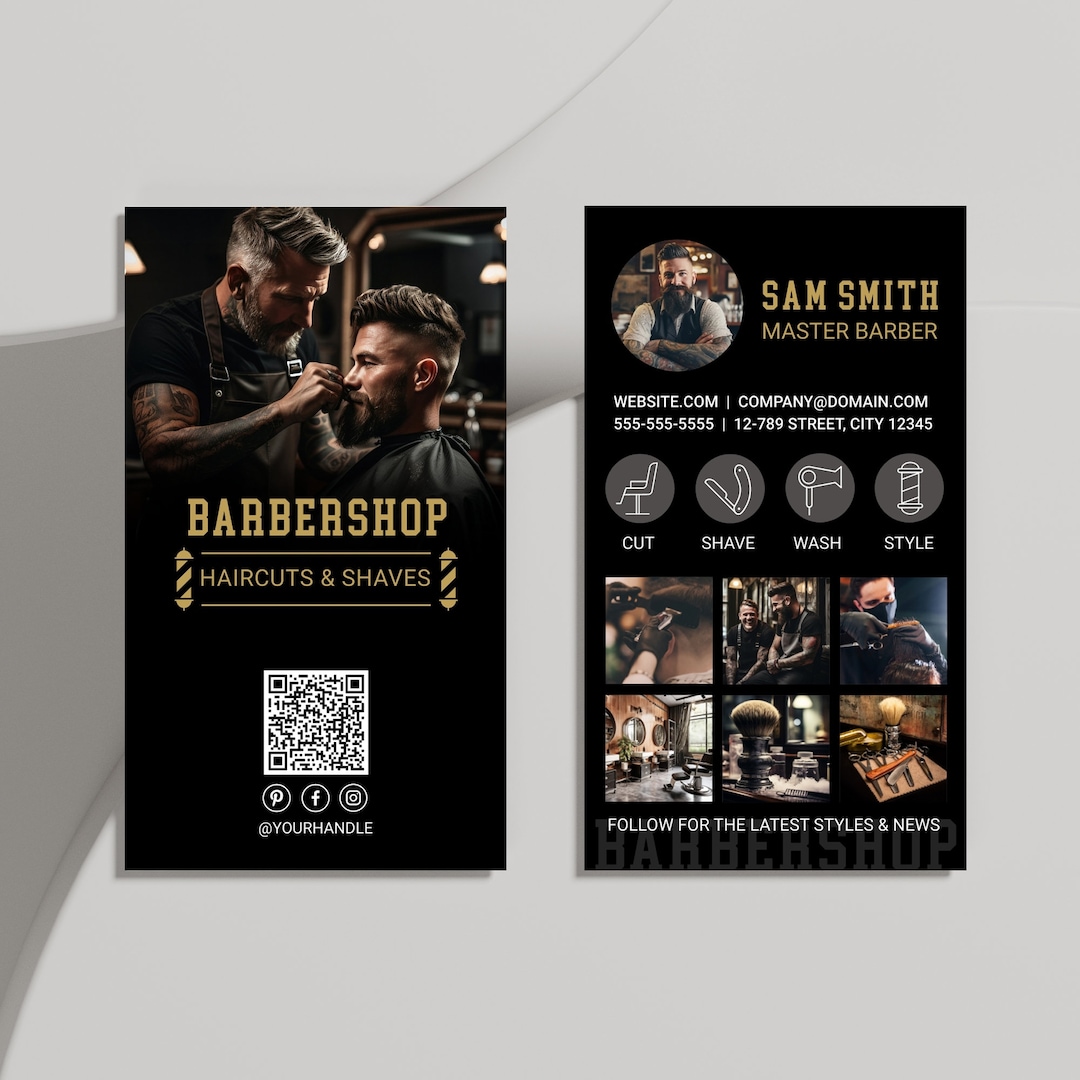 Instagram Barbershop Business Card Template, Editable Black Barber ...