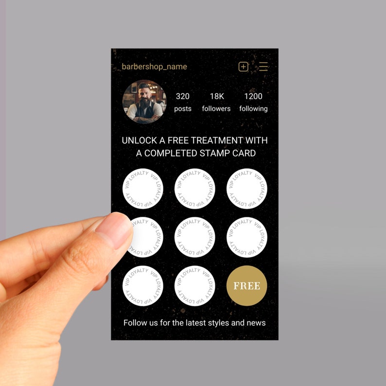 Barber Instagram Loyalty Card Stamp Template, Barbershop IG Business Punch Card, Black Editable ...