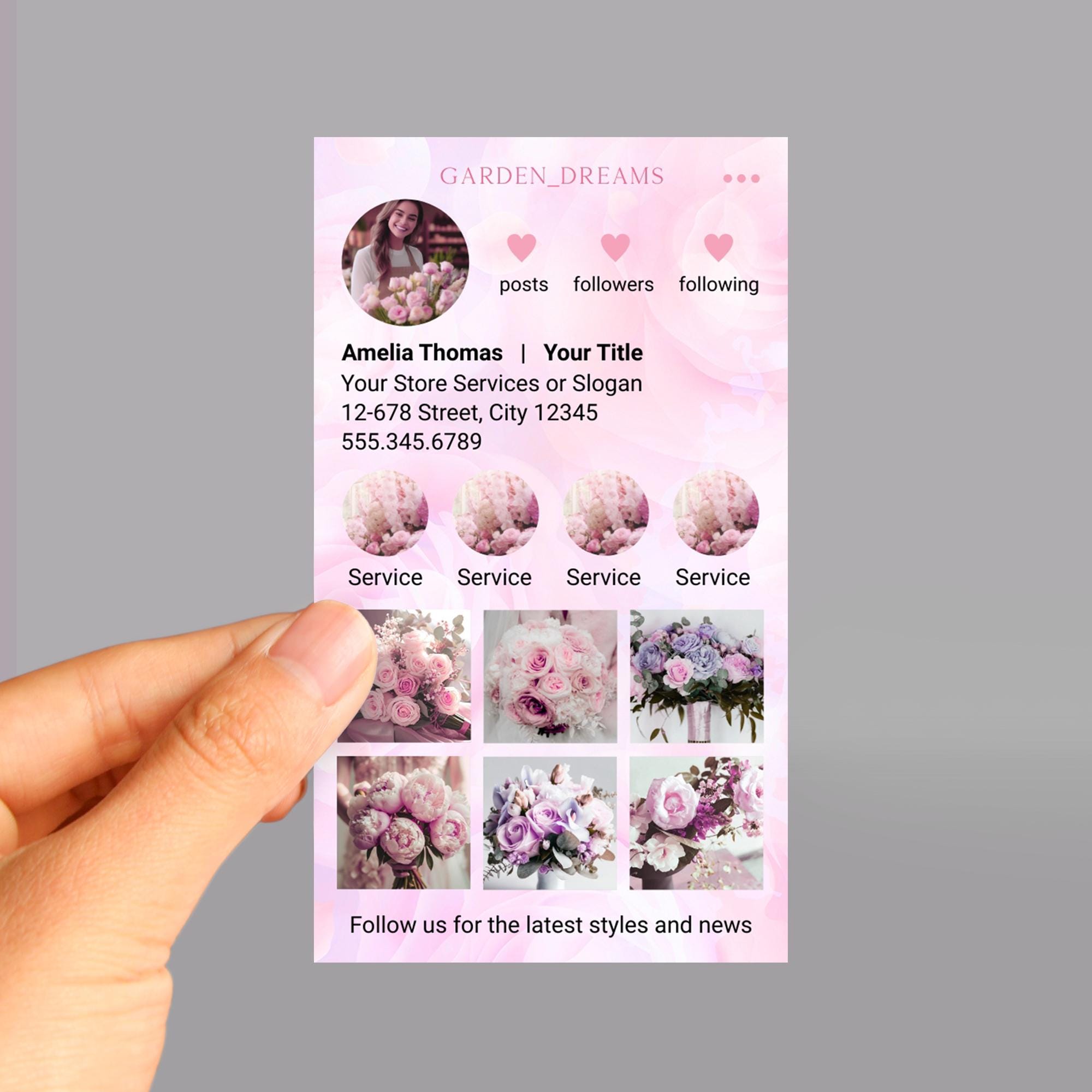 Editable Pink Rose Flower QR Code Instagram Business Card for Beauty ...