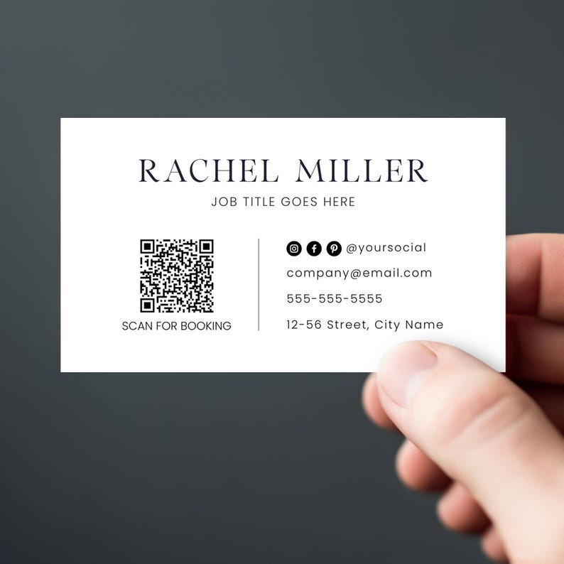 Editable Minimalist QR Code Business Card Template, DIY Modern Business ...