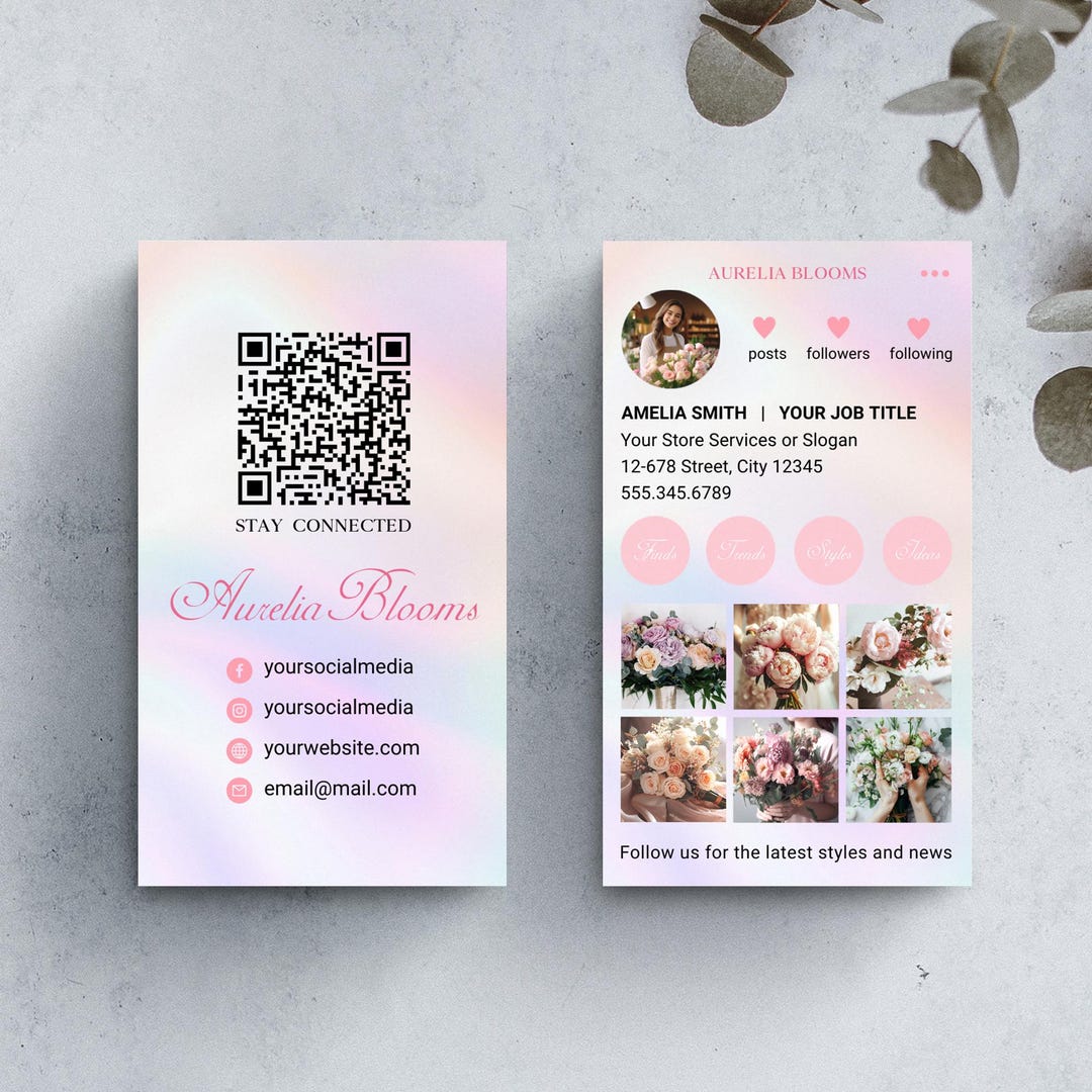 Aura Instagram Business Card With QR Code, Colorful Social Media ...