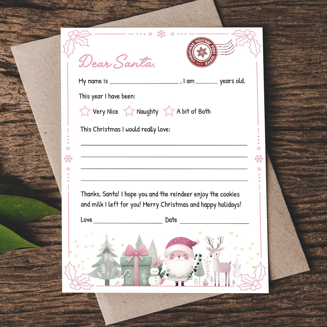 Pink Editable Letter to Santa Printable, 2024 Kids Dear Santa Letter ...