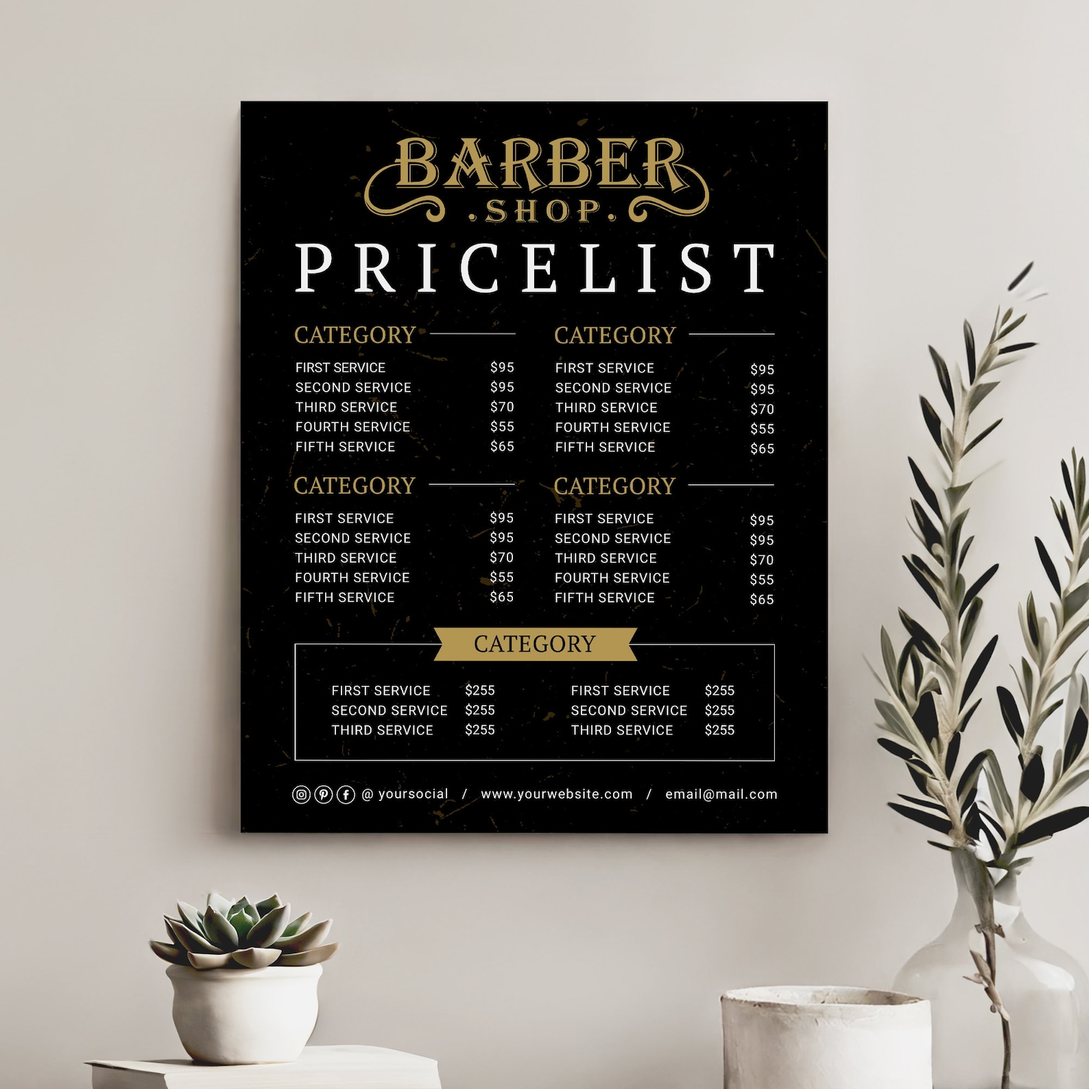 Black Barber Price List Template & Price Menu for Small Business, DIY ...